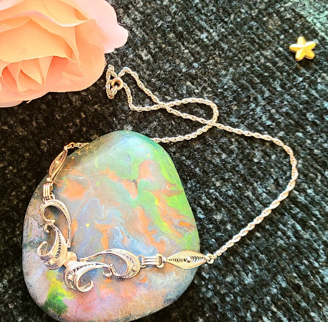 Vintage 1950's - Signed - Long-sterling Silver - Amlee Filigree ...