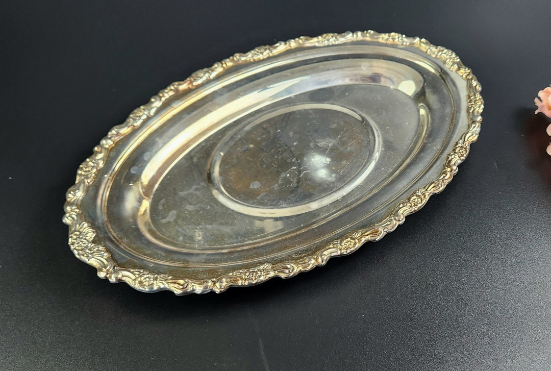 Vintage - Beautiful Floral Edge - Silver Plated Oval Dish/plate - Etsy