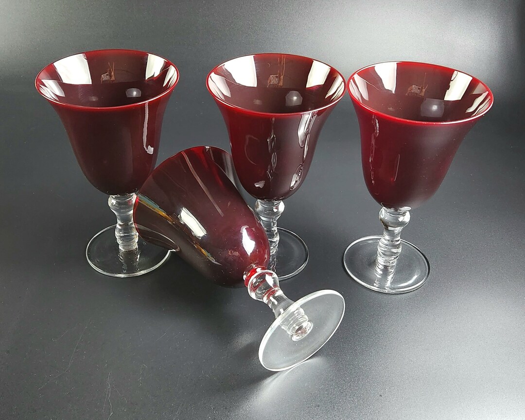Vintage 7 1/4 Tall Large Ruby Red Hand Blown Glasses/goblets Set of 4 ...