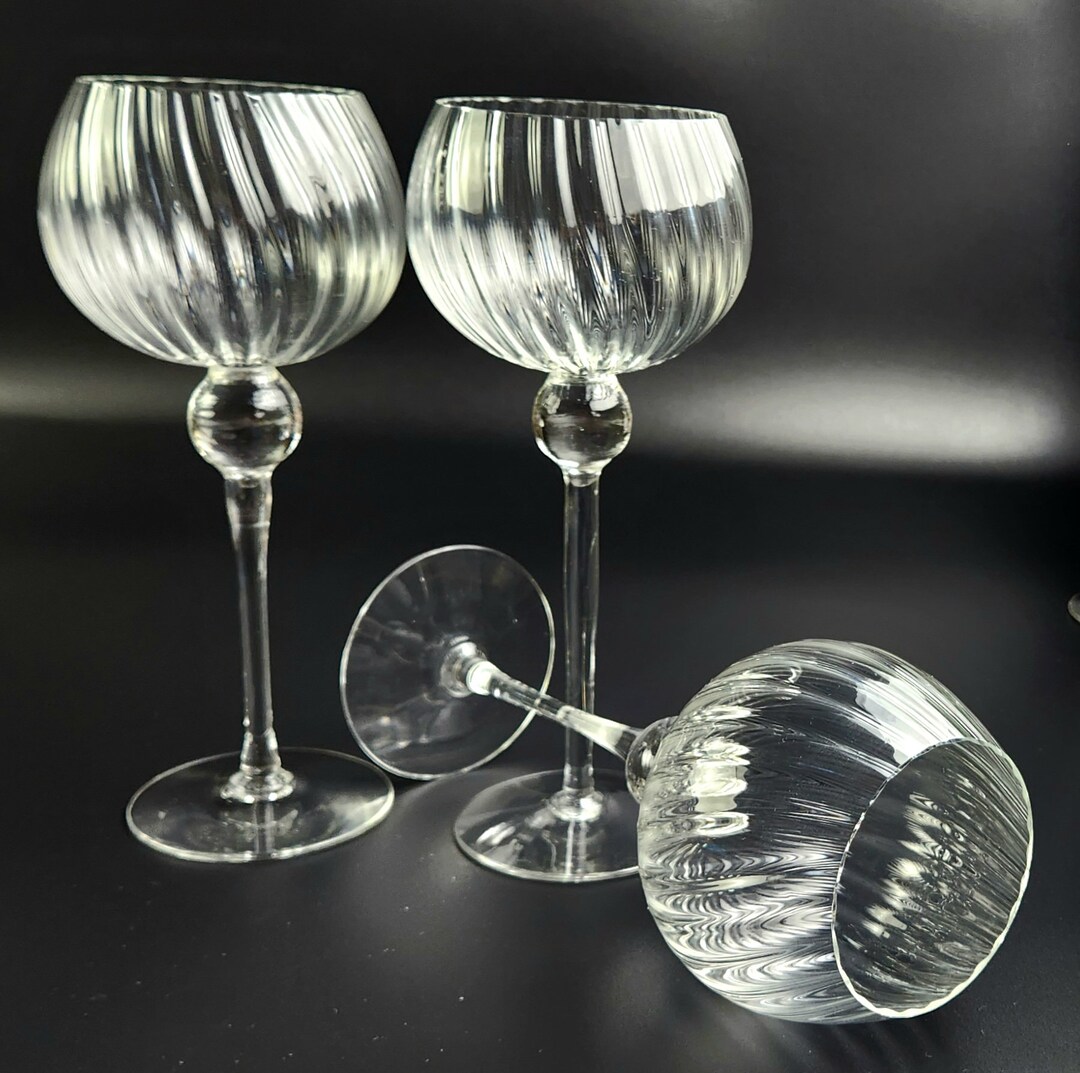 Vintage - Set of 3- Crystal Tall Balloon Wine Glasses- Optical Illusion ...