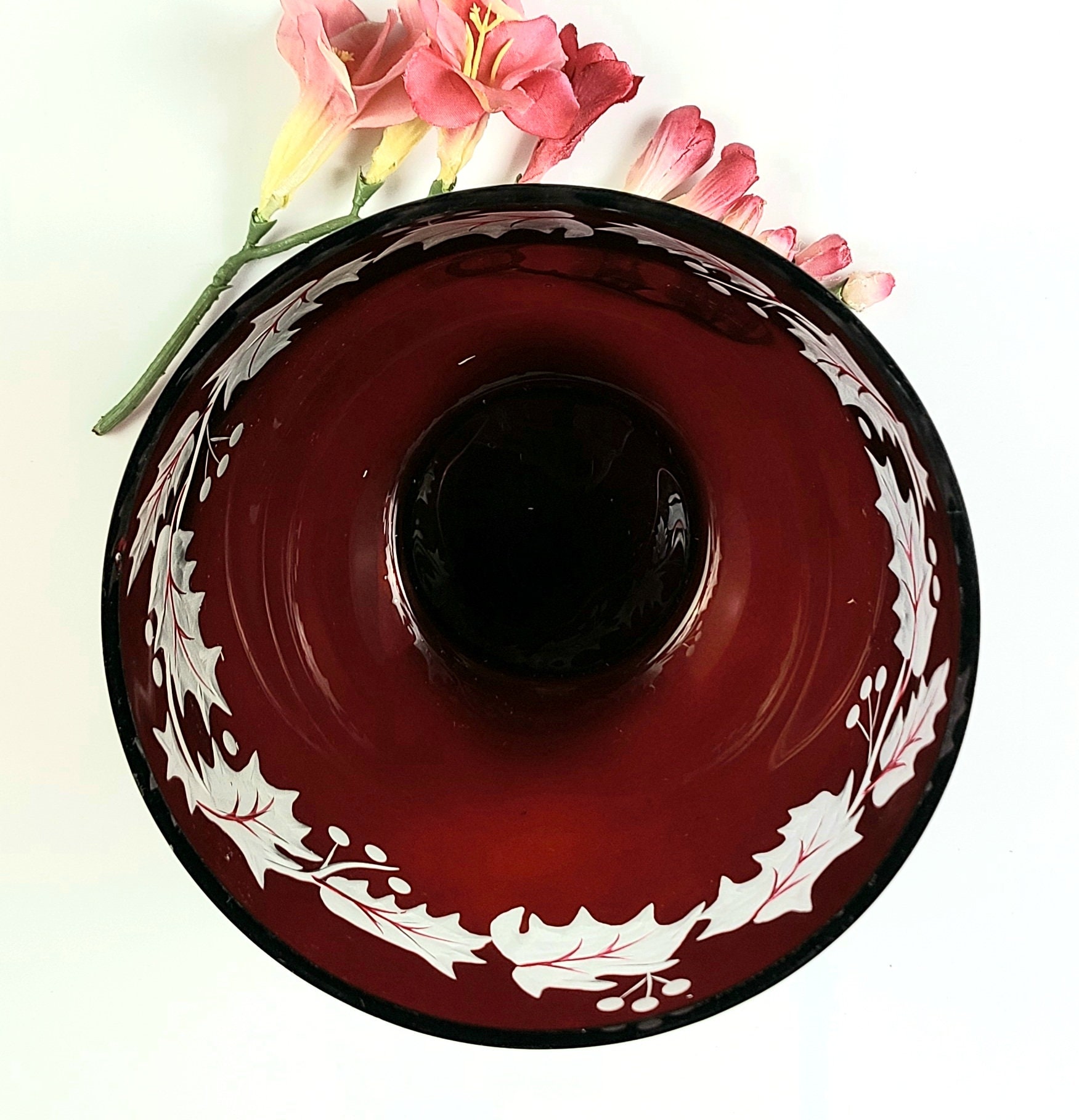 Vintage Great Condition Teleflora Ruby Red Bowl Etched - Etsy Ireland