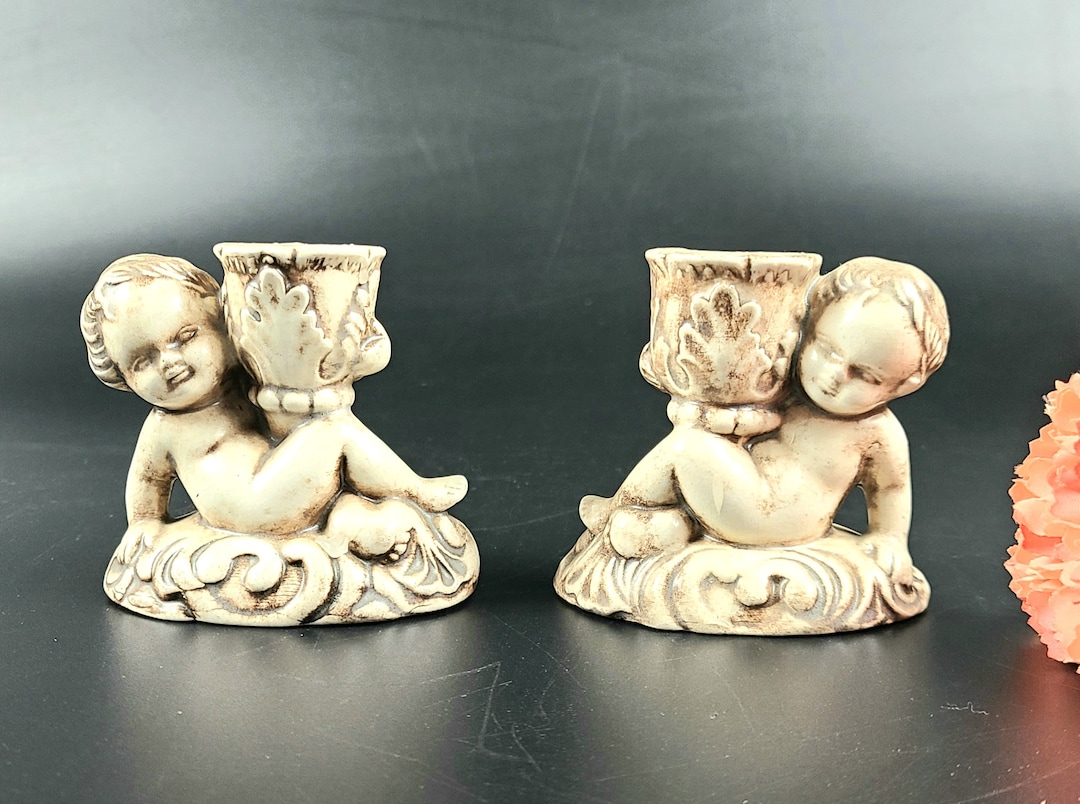 Vintage Angel/ Cherub Candlestick Holders - Signed - Set of 2 - Etsy
