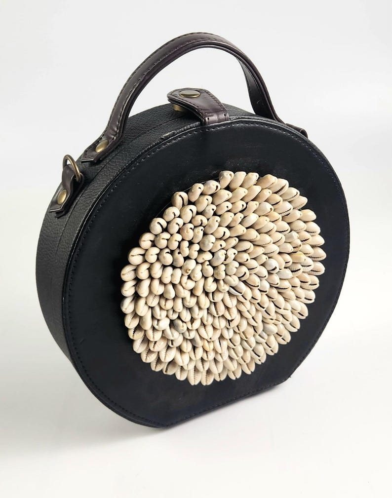 Black - Faux Leather - Crossbody Bag - Shell Design - With Handle - Etsy