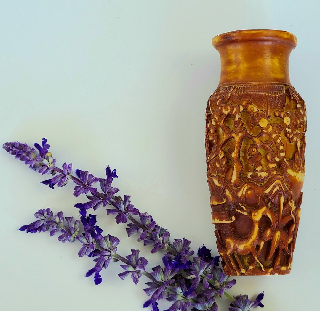 Vintage - Hand Carved - Chinese Red Stone Vase - Etsy
