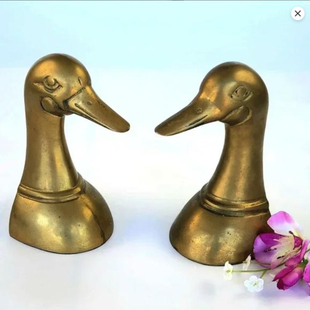Vintage Mid-century Brass Duck Head/ Face Bookends Pair - Etsy