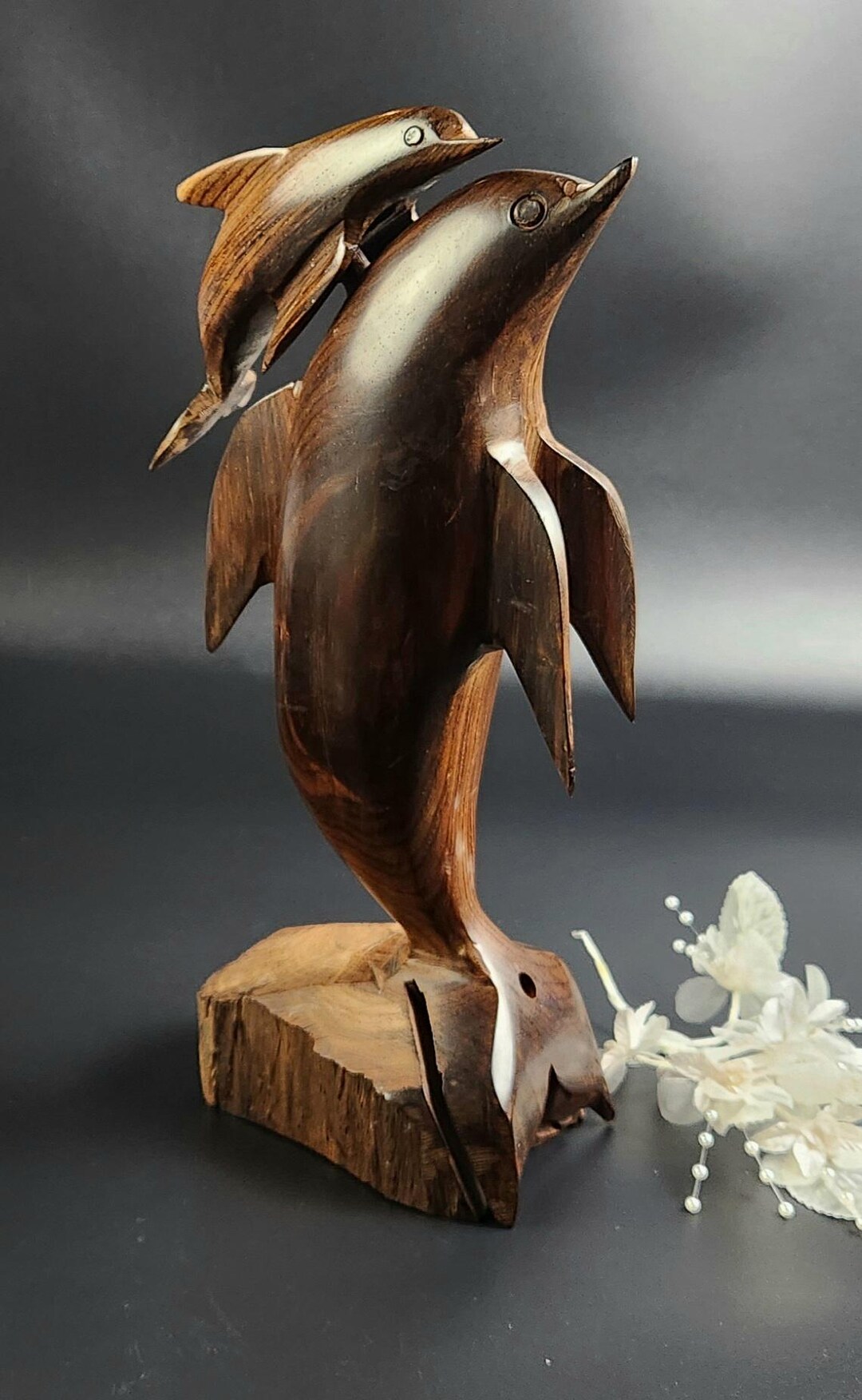 Vintage- Solid Wood Hand-carved Dolphin Figurine - 11.5" Tall - Etsy