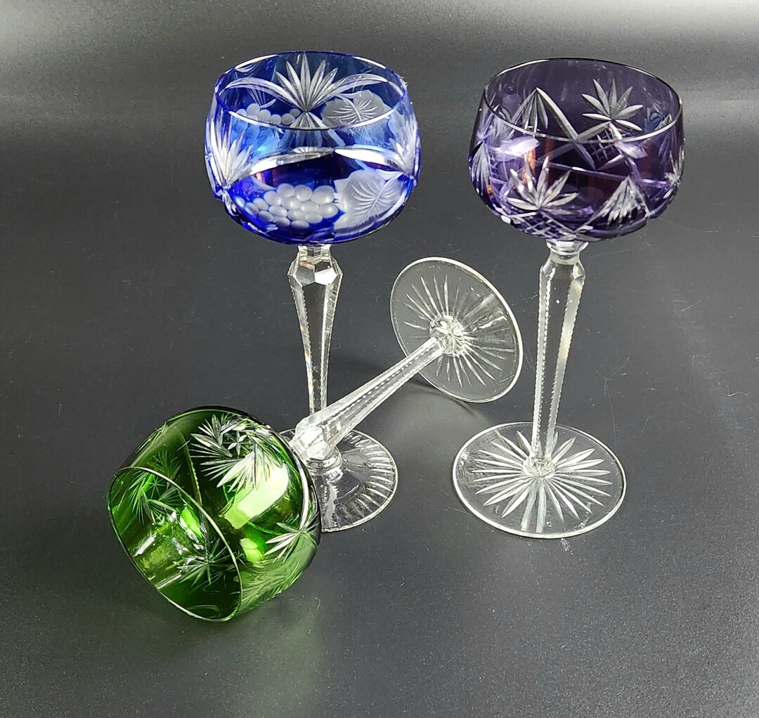 Vintage - Set of 3 - Multi-color Cut-crystal Mix & Match Wine Glasses ...