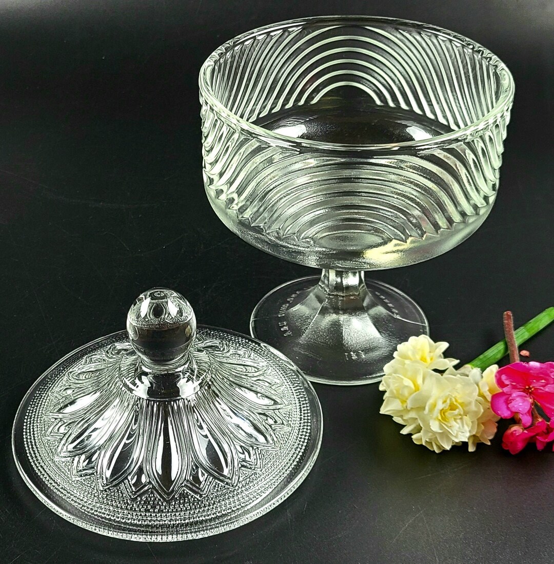 Vintage - Beautiful - Glass Candy Dish With Pedestal & Lid - Etsy