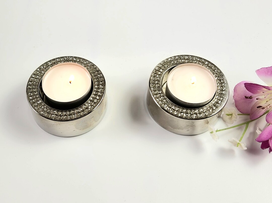 Vintage Sparkling Silver Tea Light Candle/votive Holders - Metal - Pair ...