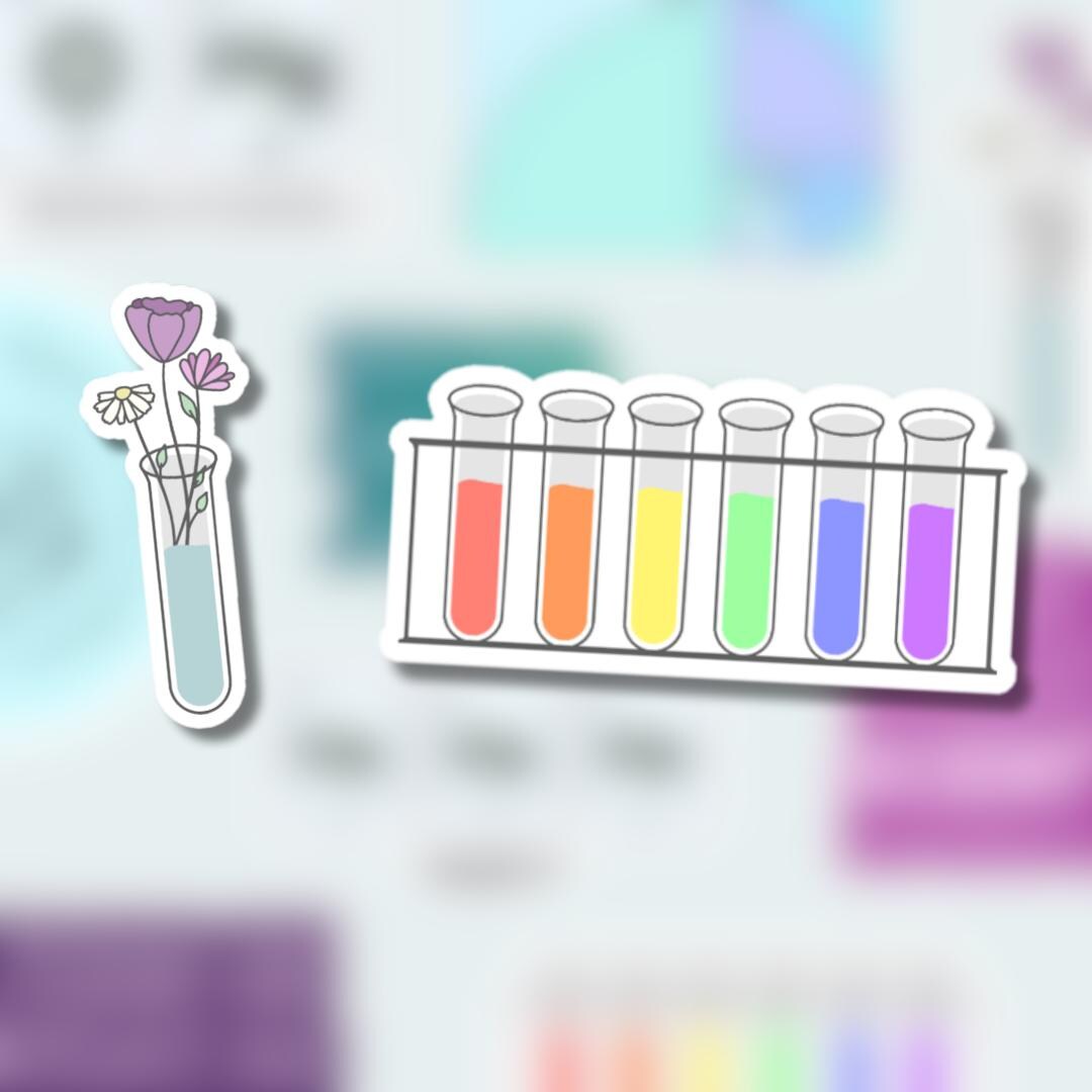 Science Themed Stickers rainbow Test Tubes/floral Test Tube Glossy ...