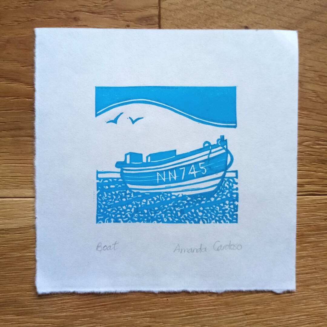 Boat Seashore Linocut Print. Maritime Art From UK Artist. Beach ...