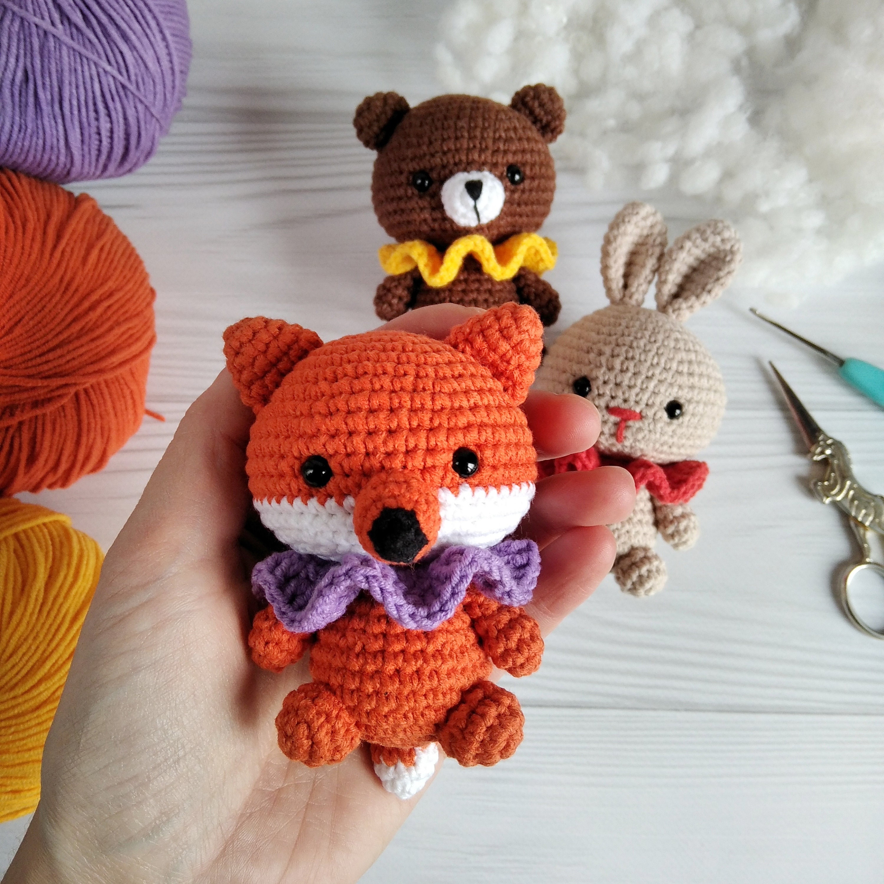 Cute Animals Crochet Patterns SET 3 in 1 bunny Bear Fox - Etsy