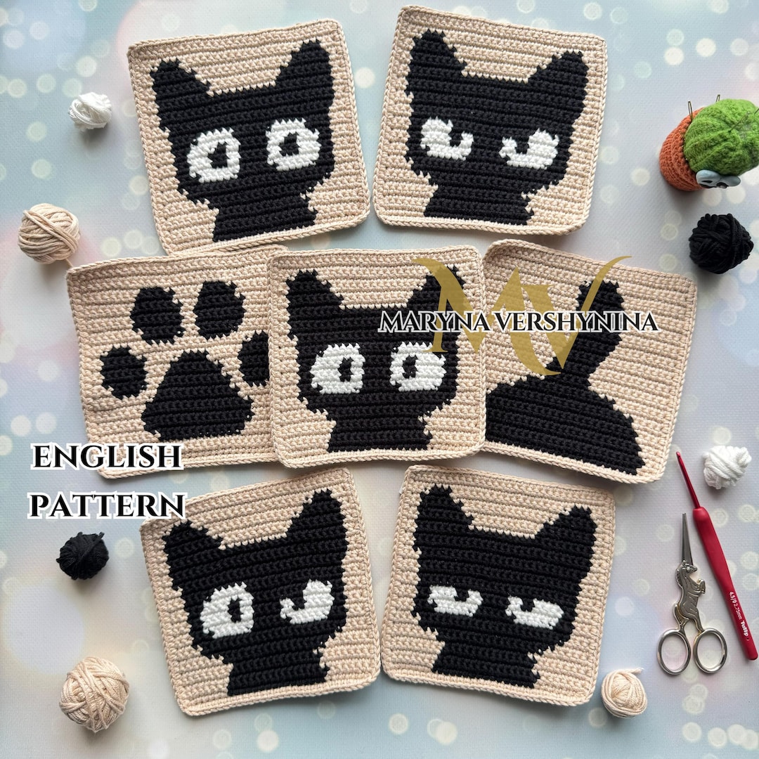Cats Squares Crochet Pattern, Crochet Cat Pattern, Crochet Square ...