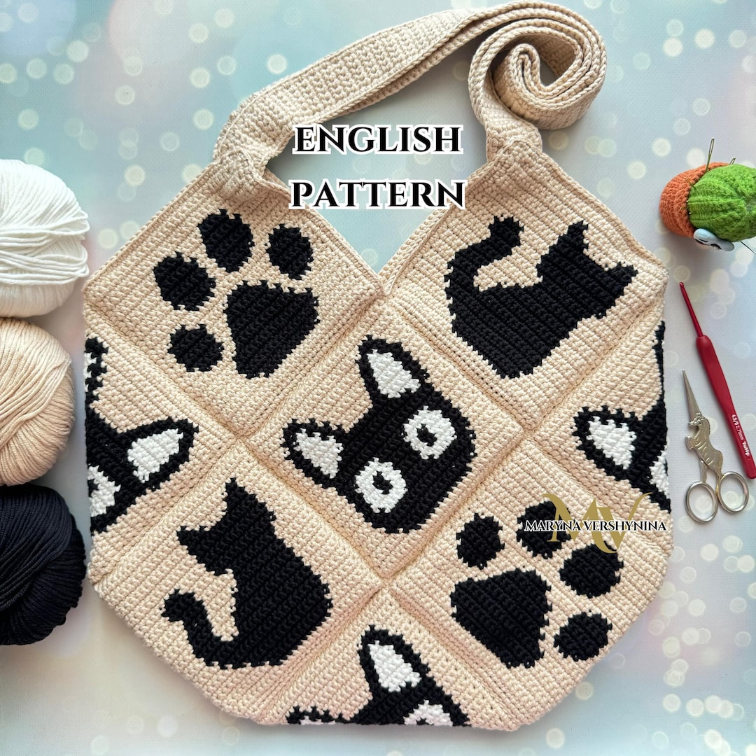 Crochet Black Cat Bag Pattern: Intarsia Tote (PDF Pattern) - Etsy
