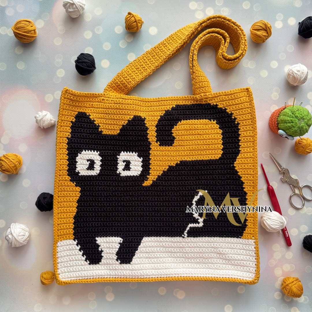 Black Cat Crochet Pattern, Crochet Bag Pattern, Crochet Tote Bag ...