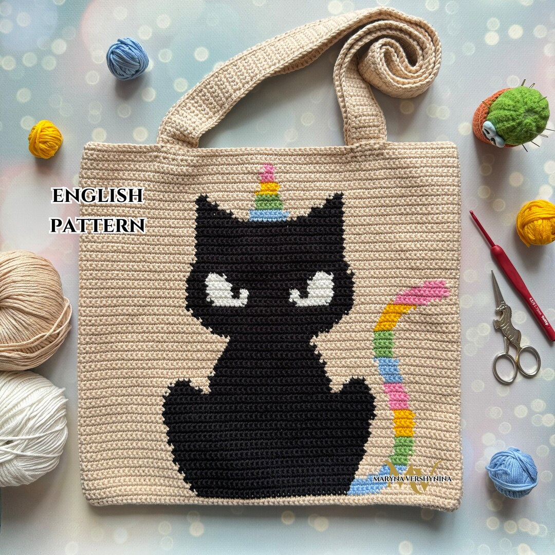 Unicorn Cat Crochet Bag Pattern: Intarsia Tote (PDF Pattern) - Etsy