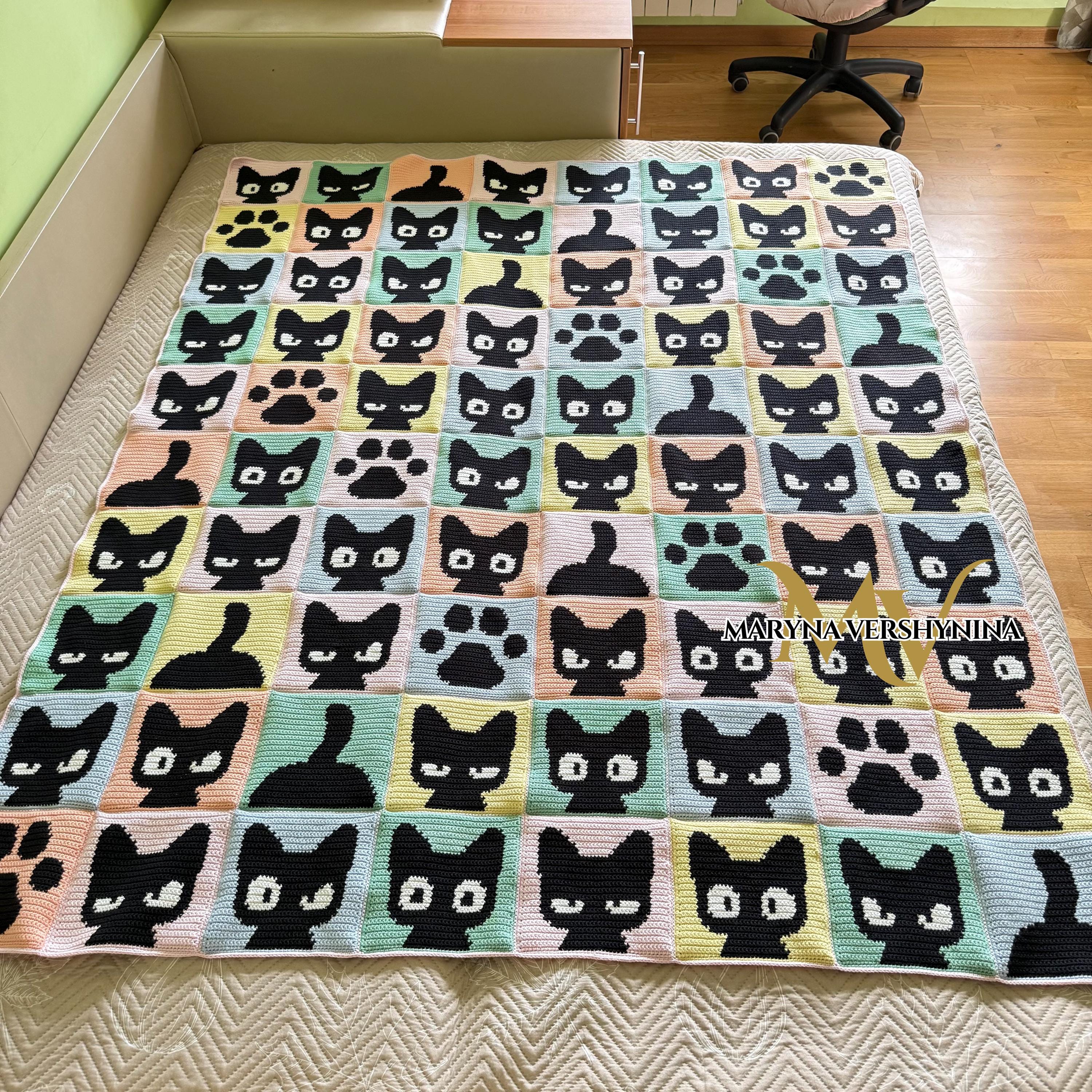 Cute Black Cat Blanket Crochet Pattern, Cat Blanket Crochet Pattern ...