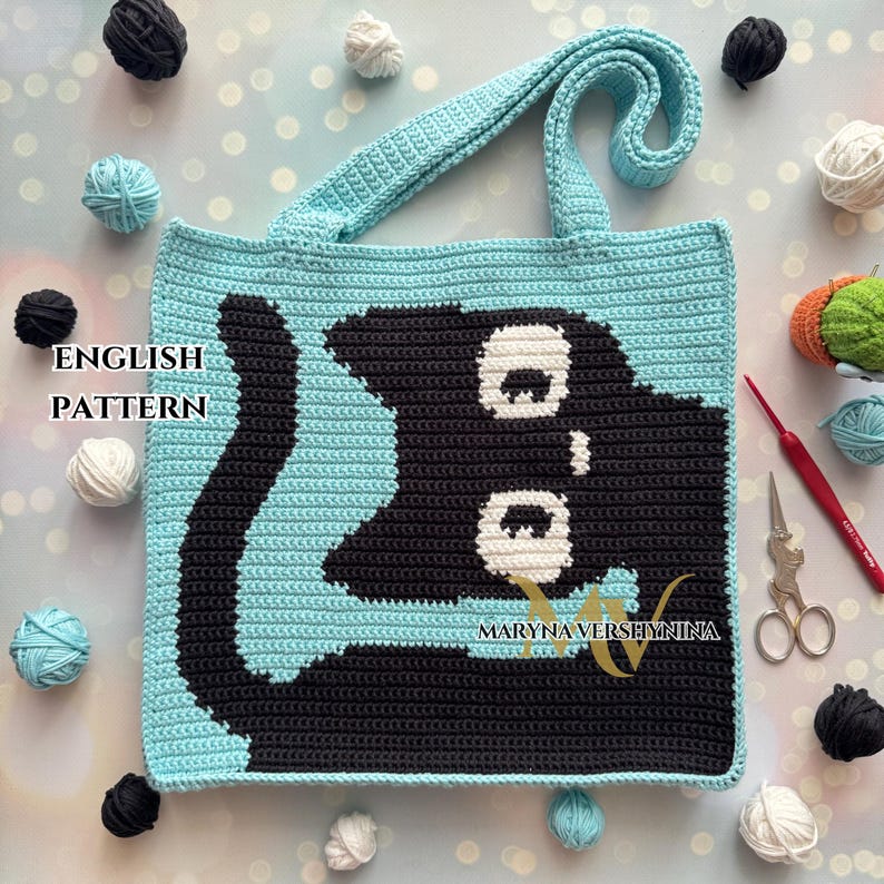 Black Cat Crochet Bag Pattern: Turquoise Tote (PDF Pattern) - Etsy