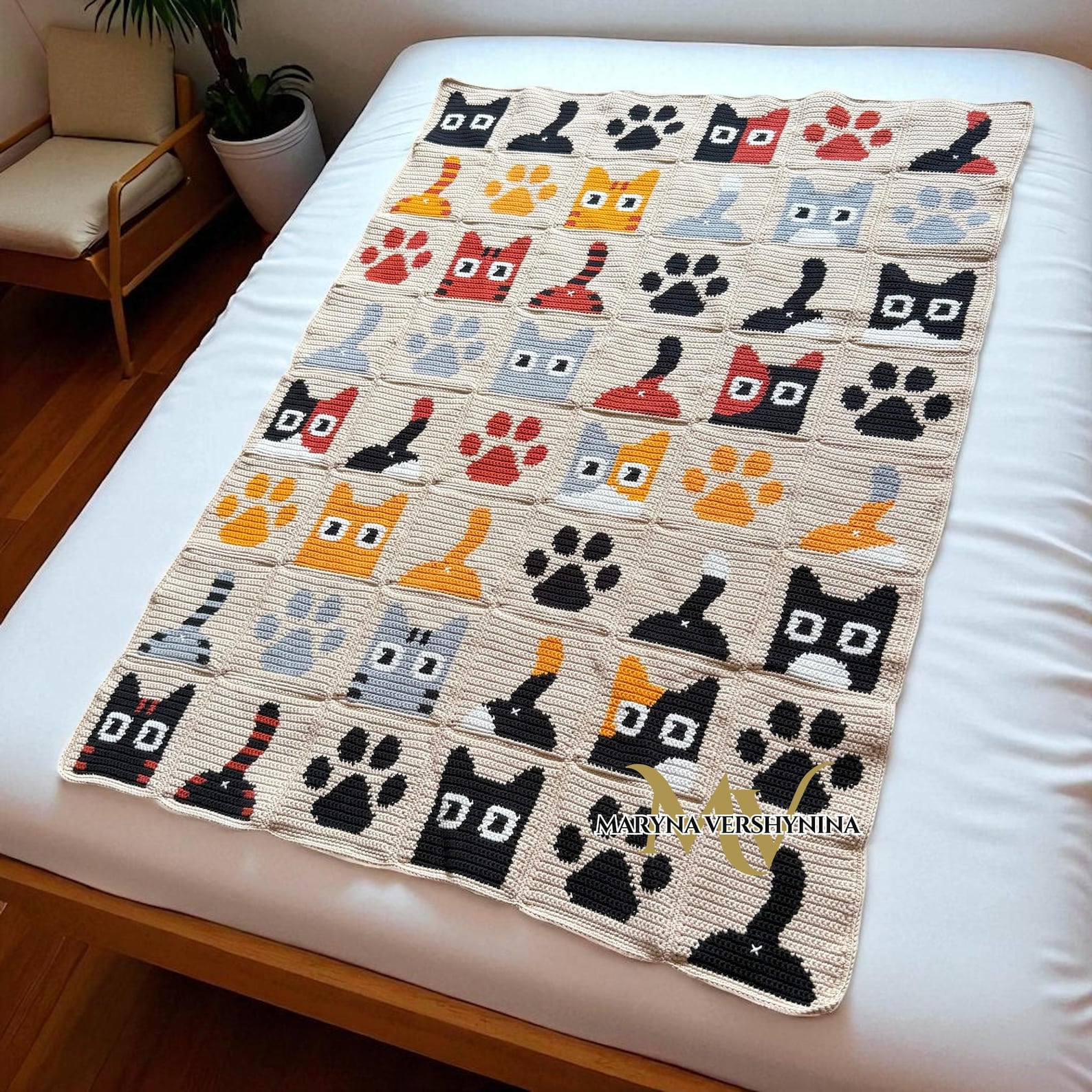 Cat Blanket Crochet Pattern, Intarsia Square (PDF Pattern) - Etsy