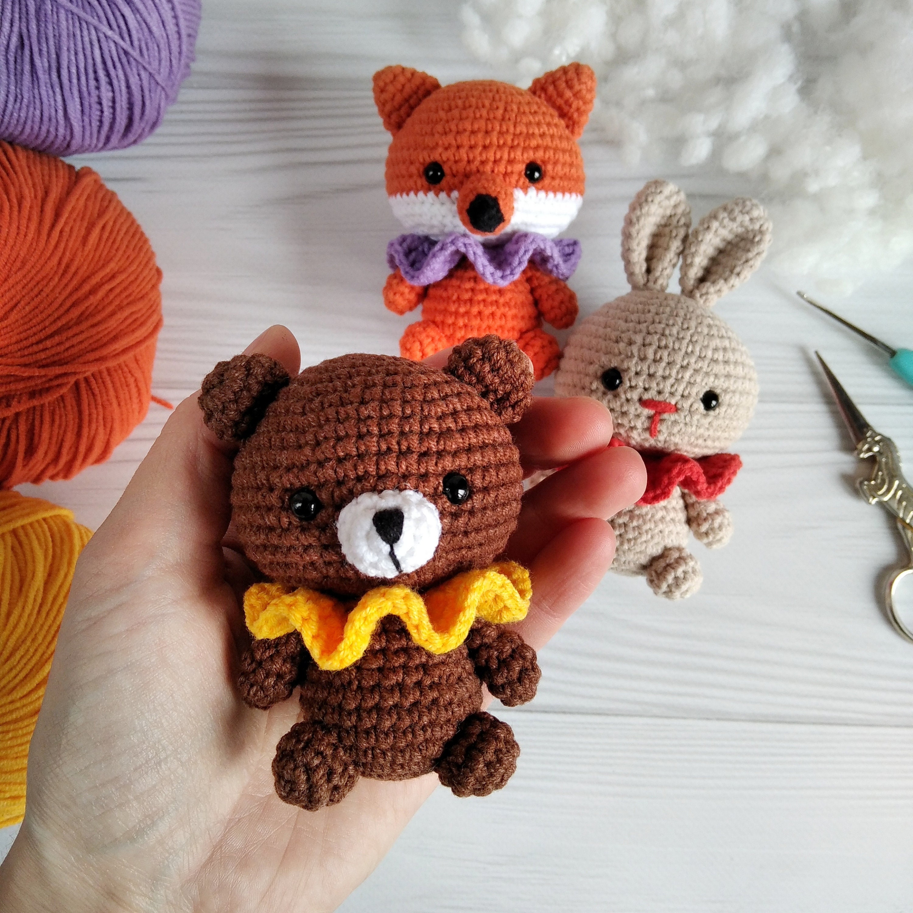 Cute Animals Crochet Patterns SET 3 in 1 bunny Bear Fox - Etsy