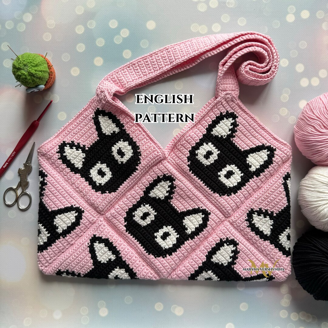 Black Cats Bag Mini Crochet Pattern, Crochet Bag Pattern, Crochet Tote ...