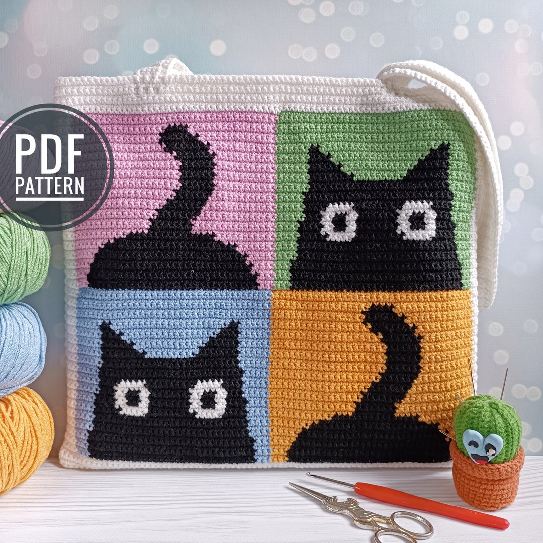 Crochet Cat Pattern, Crochet Bag Pattern, Crochet Tote Bag Pattern ...