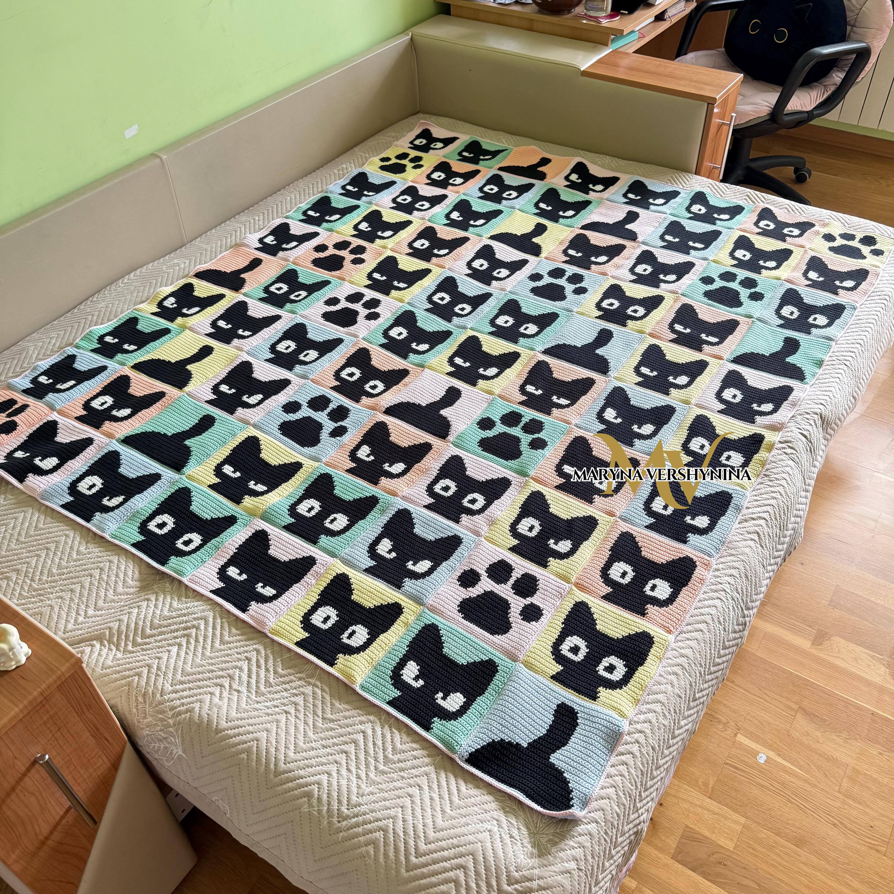 Cute Black Cat Blanket Crochet Pattern, Cat Blanket Crochet Pattern ...