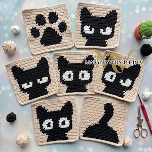 Cats Squares Crochet Pattern, Crochet Cat Pattern, Crochet Square ...