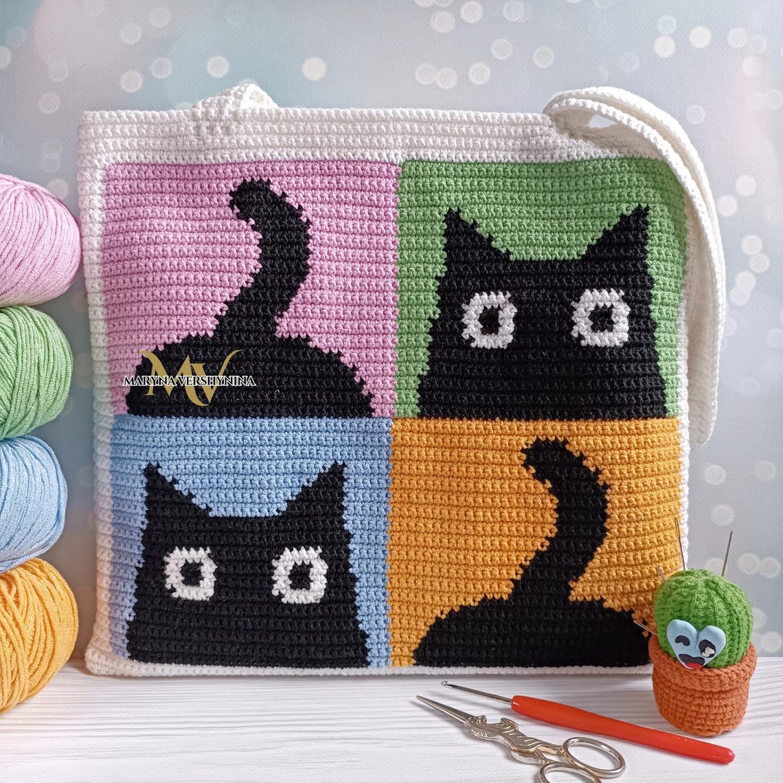 Crochet Cat Tote Bag Pattern: Intarsia Design (PDF Pattern) - Etsy