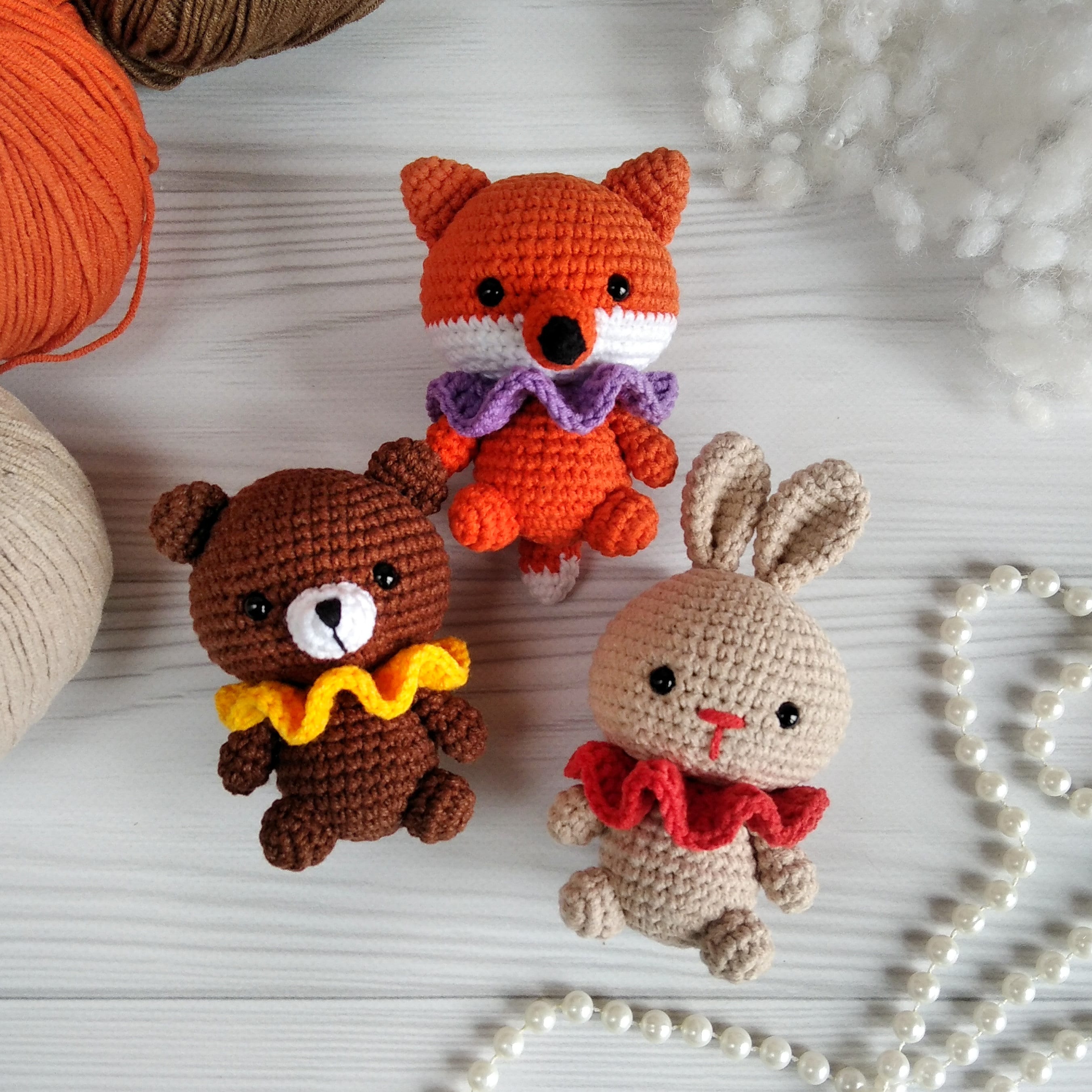 Cute Animals Crochet Patterns SET 3 in 1 bunny Bear Fox - Etsy