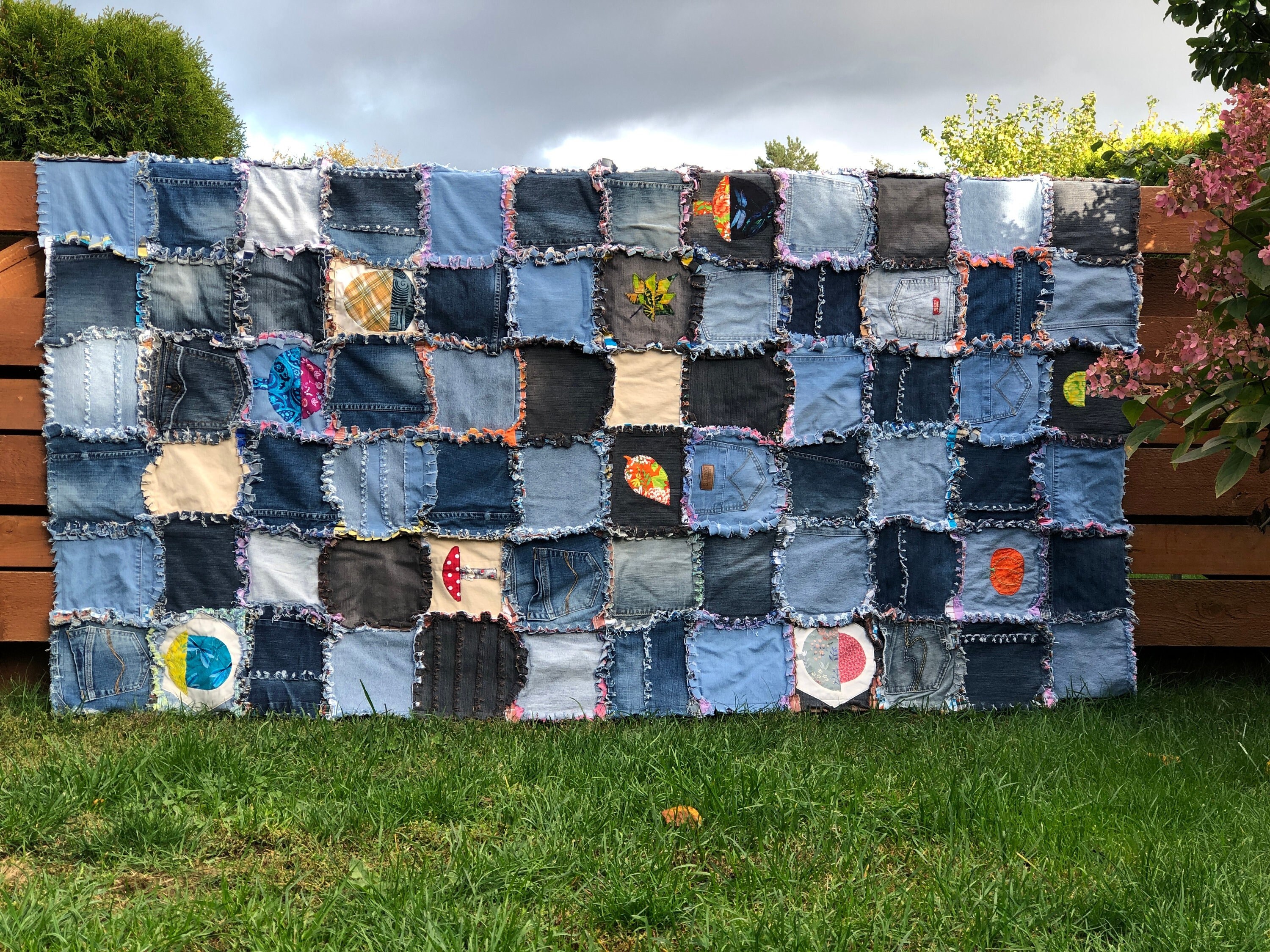 Handcrafted Denim Rag Quilt: Upcycled Patchwork Throw, Single Bed Decor ...