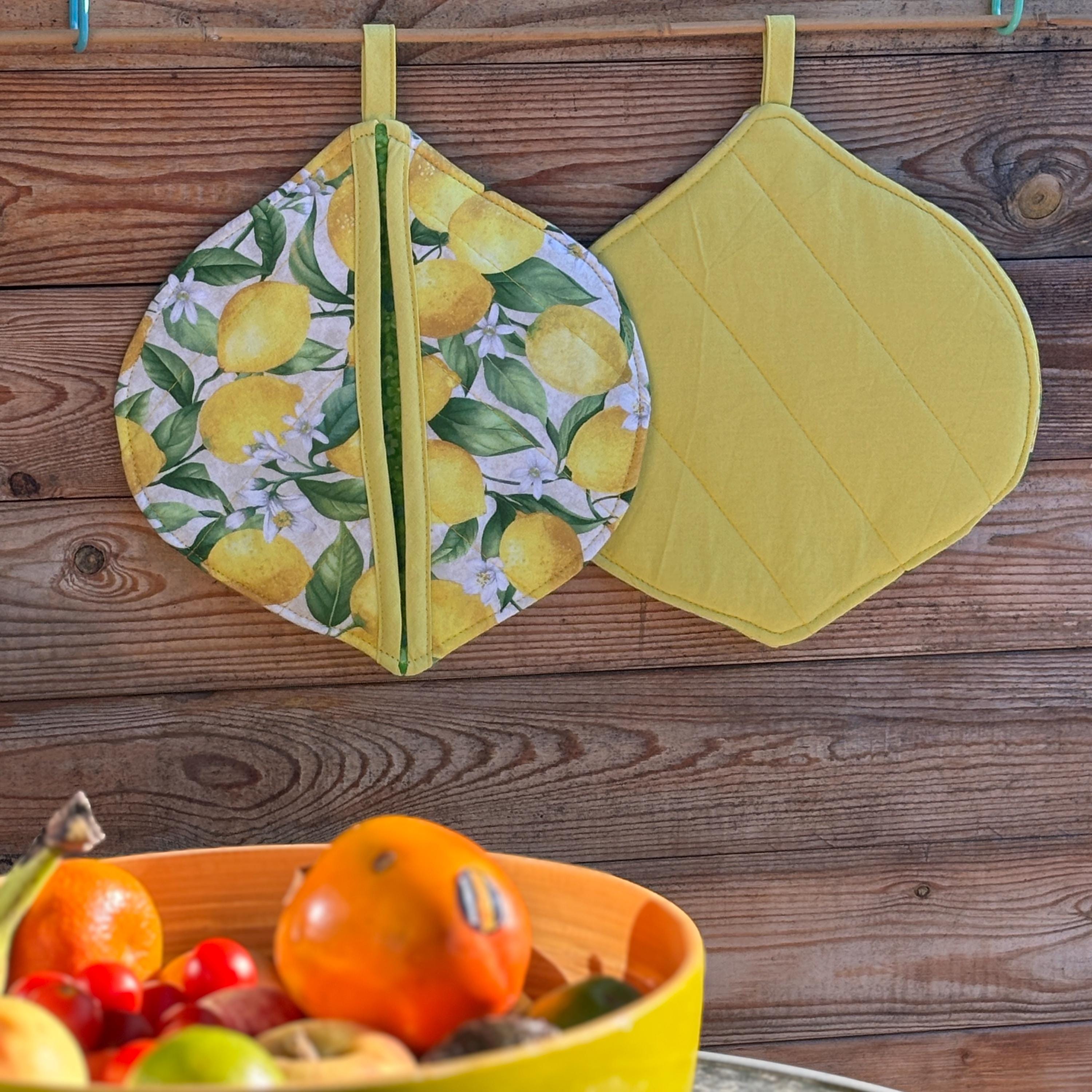 Lemon Pot Holders: Handcrafted Cotton Slip-on Oven Mitts, Kitchen Decor ...