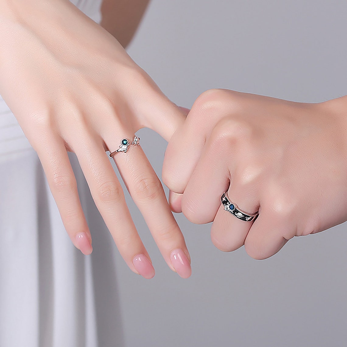 Couple Rings With Spacemenrocket Ships and Stars Ringlover - Etsy