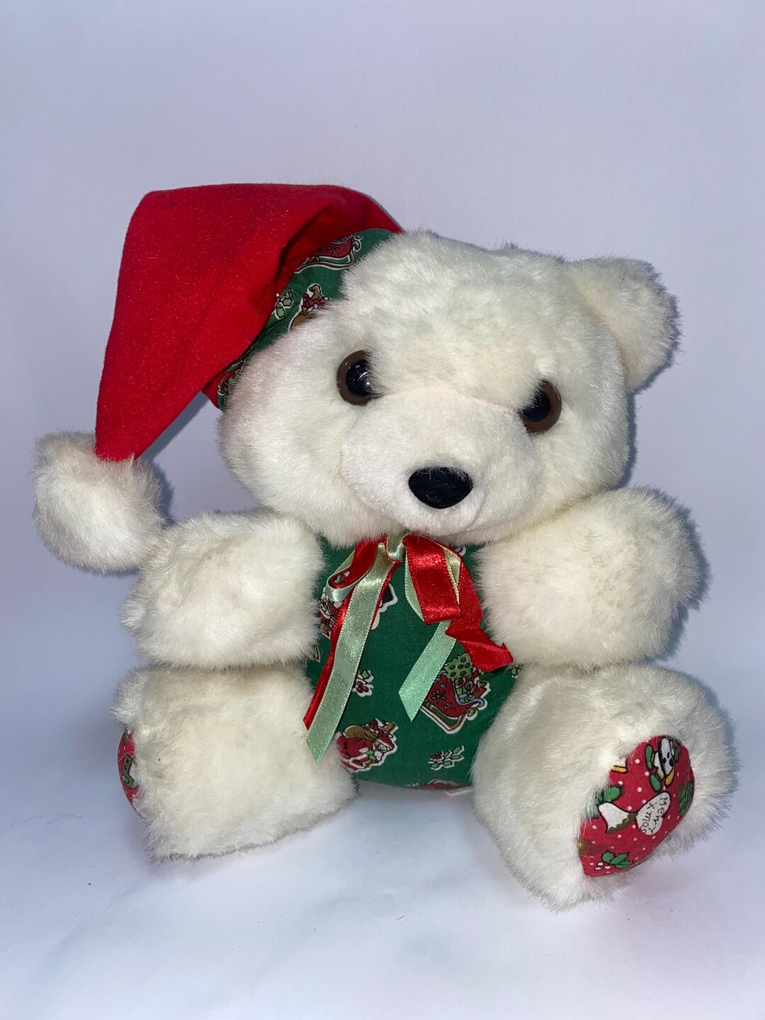 Vintage Cuddle Wit White Teddy BEAR Plush CHRISTMAS Stuffed Animal Toy ...