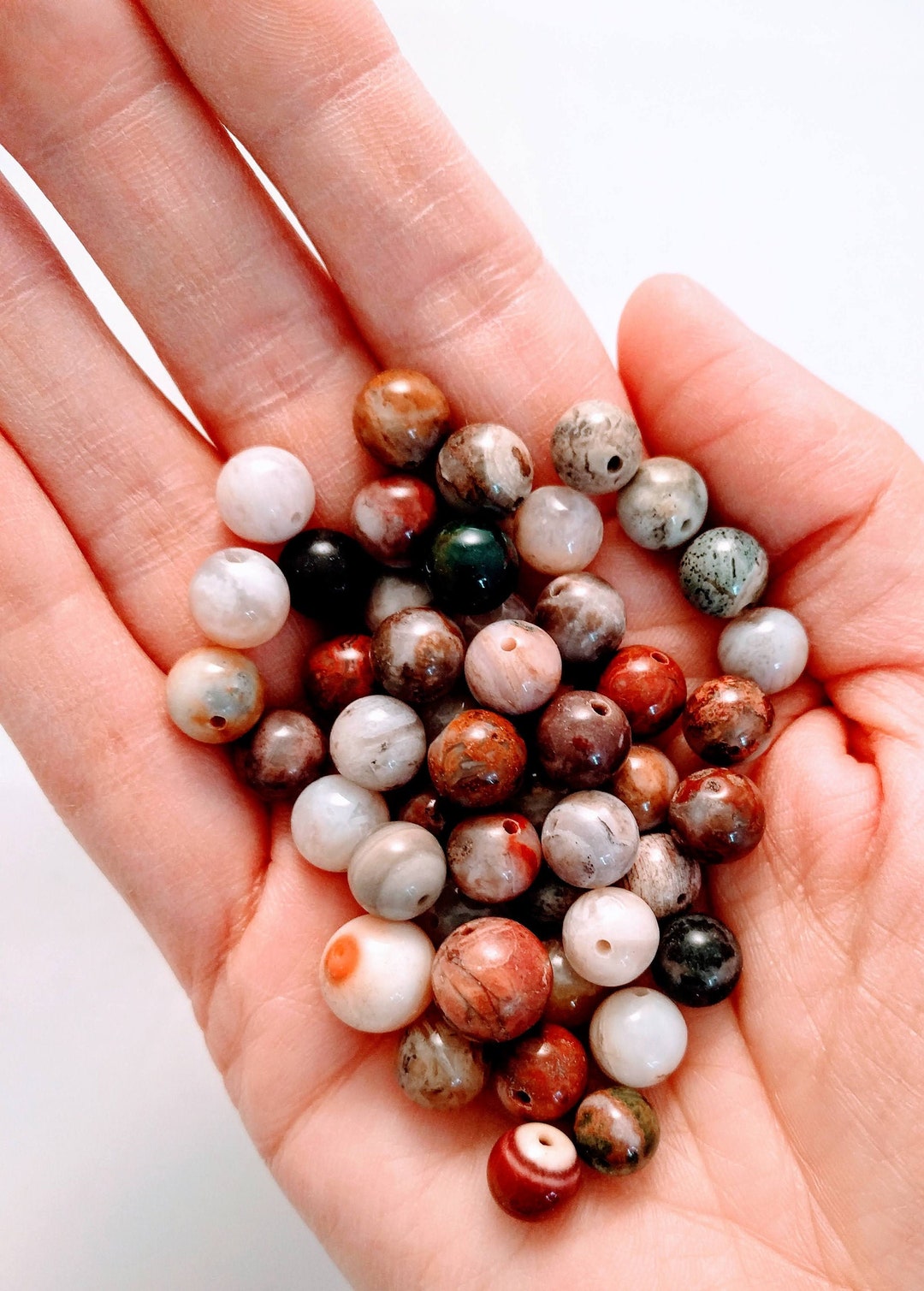 Artistic Jasper Beads | Natural Gemstone Beads | Round Beads | 13 Loose ...