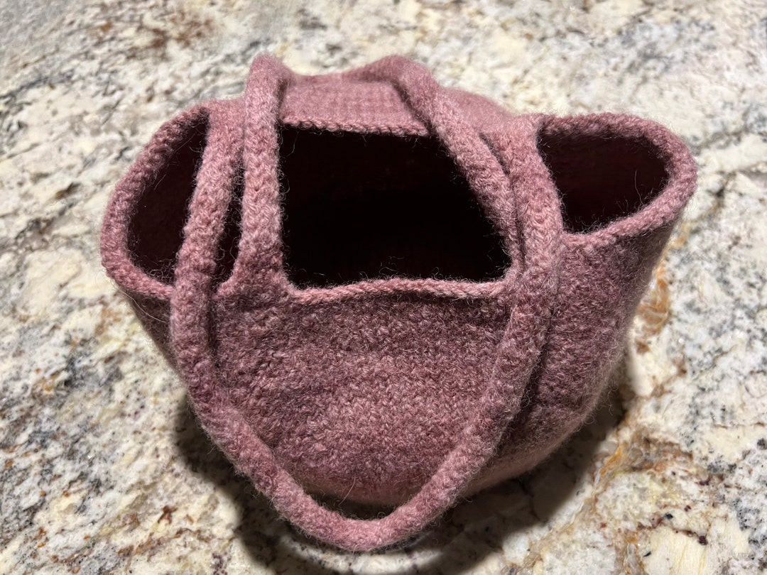 Knit Felted Round Bucket Project Bag Double Handle Handmade - Etsy