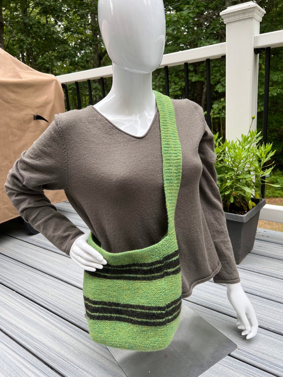 Hand Knit Felted Bag Purse W/ Single Over the Shoulder/crossbody Handle ...