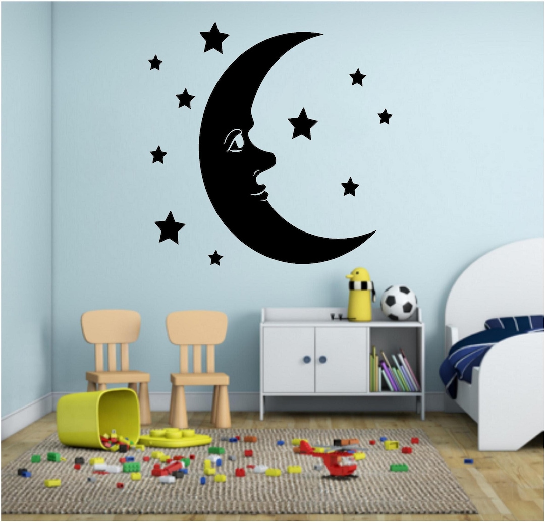 Moon and Stars Sticker Vinyl Wall Art, Decal, Sticker, Transfer, Mural ...