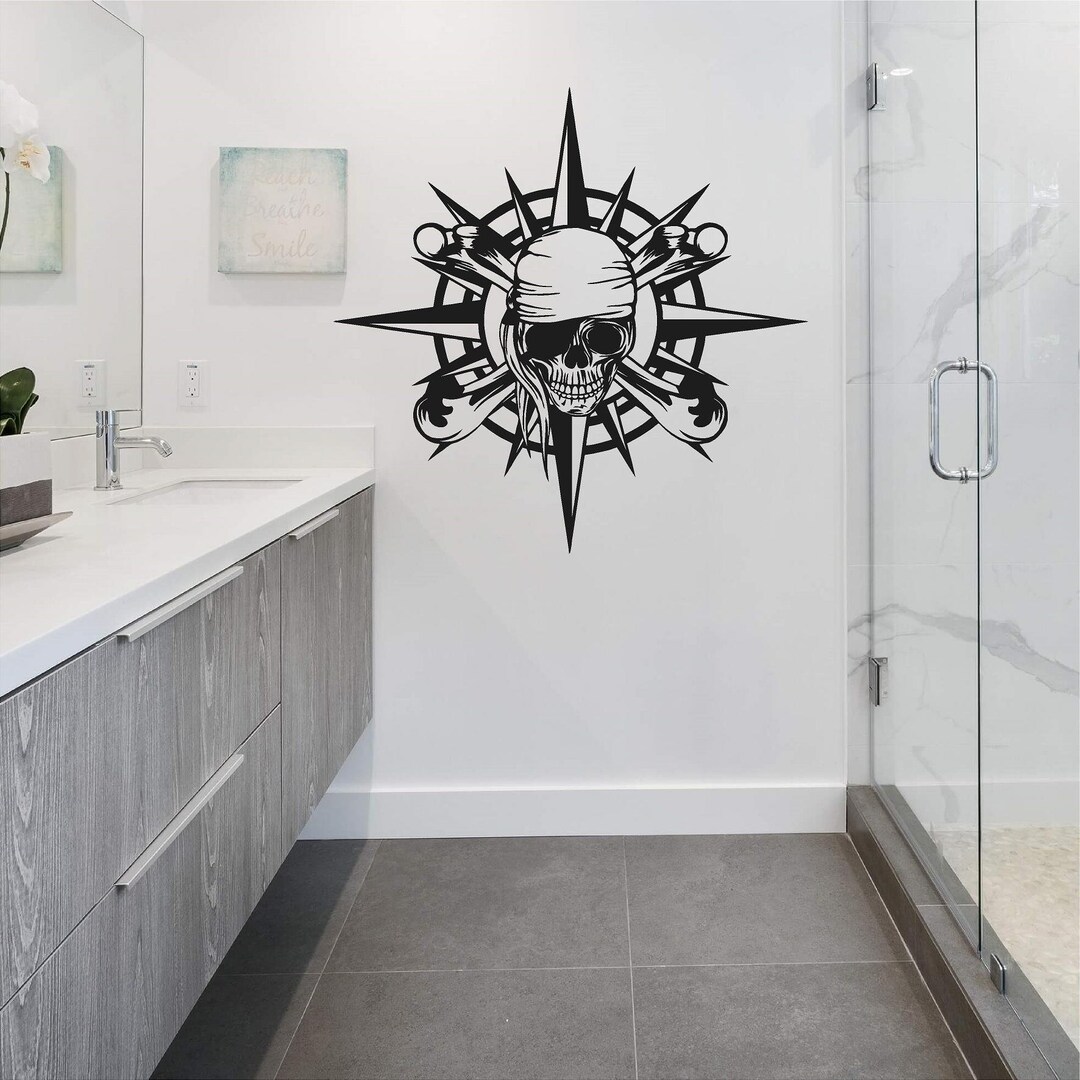 Pirate Skull Compass Vinyl Wall Art, Decal, Sticker, Transfer, Mural ...