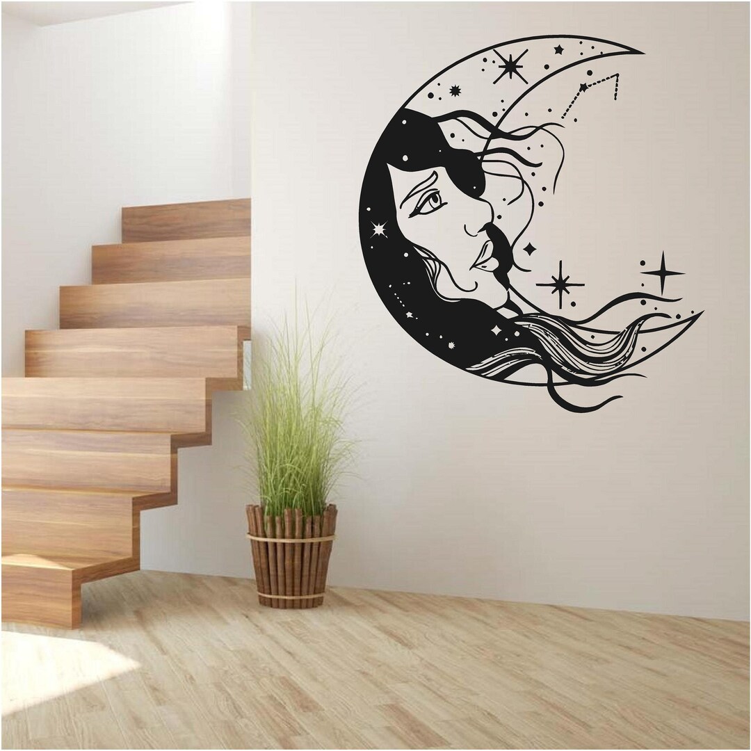 Lady in the Moon Vinyl Wall Art, Decal, Sticker, Transfer, Mural ...