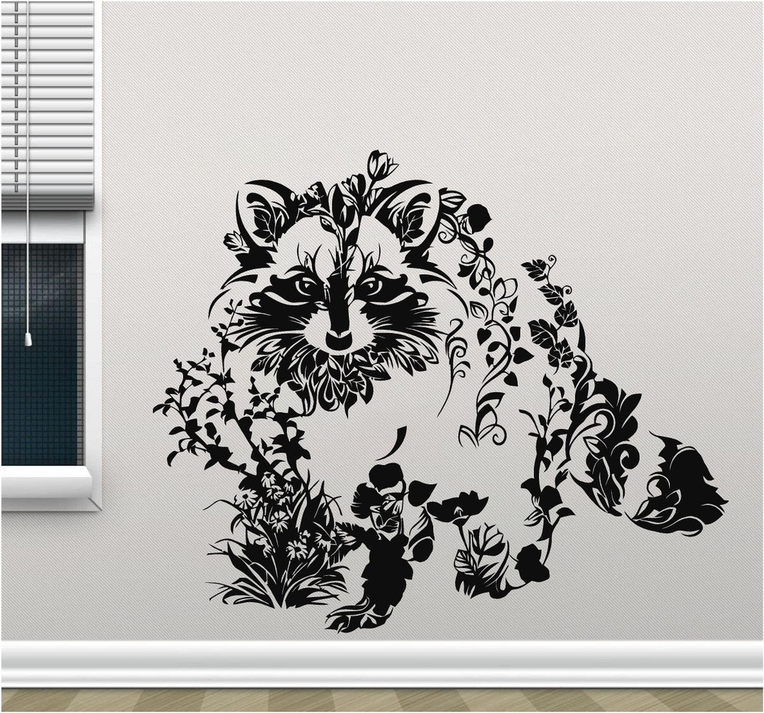 Floral Racoon Vinyl Wall Art, Decal, Sticker, Transfer, Mural, Decor ...