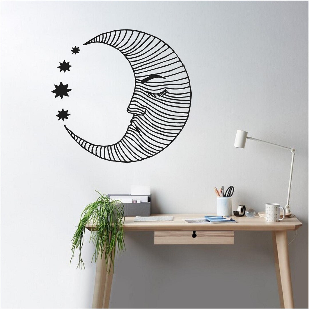 Sleeping Moon Sticker Vinyl Wall Art, Decal, Sticker, Transfer, Mural ...