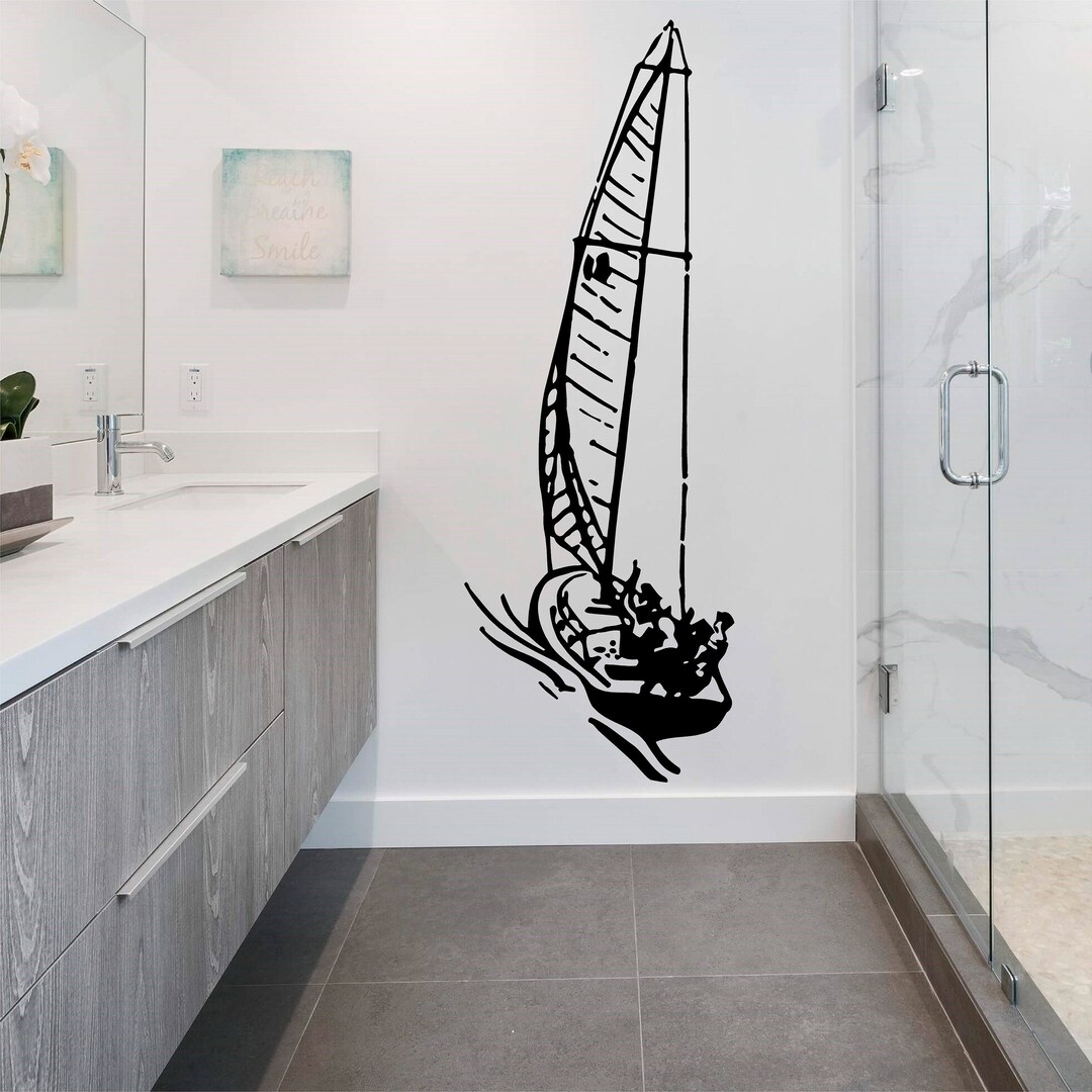Sailing Boat Sticker, Vinyl Wall Art Sticker, Transfer, Mural, Stencil ...