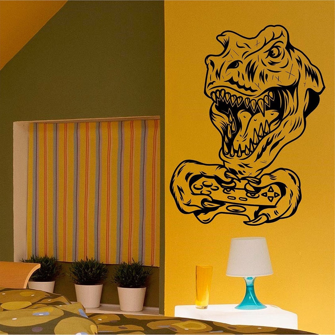 Gaming T-rex Dinosaur Sticker, Vinyl Wall Art Sticker, Transfer, Mural ...