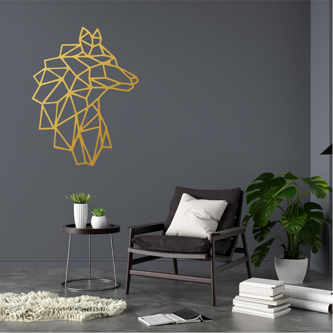 Geometric Wolf Head Wall Art, Minimalist, Modern, Abstract, Decal ...