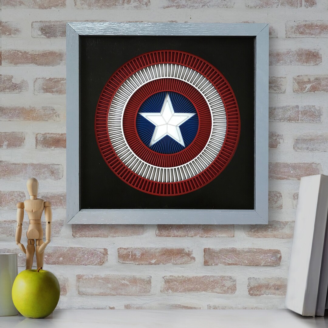 Captain America Shield Framed Wood Art - Etsy