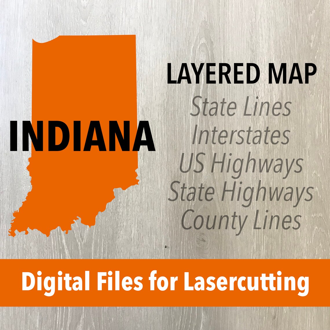 Laser Cutter File Indiana Layered Map | Etsy