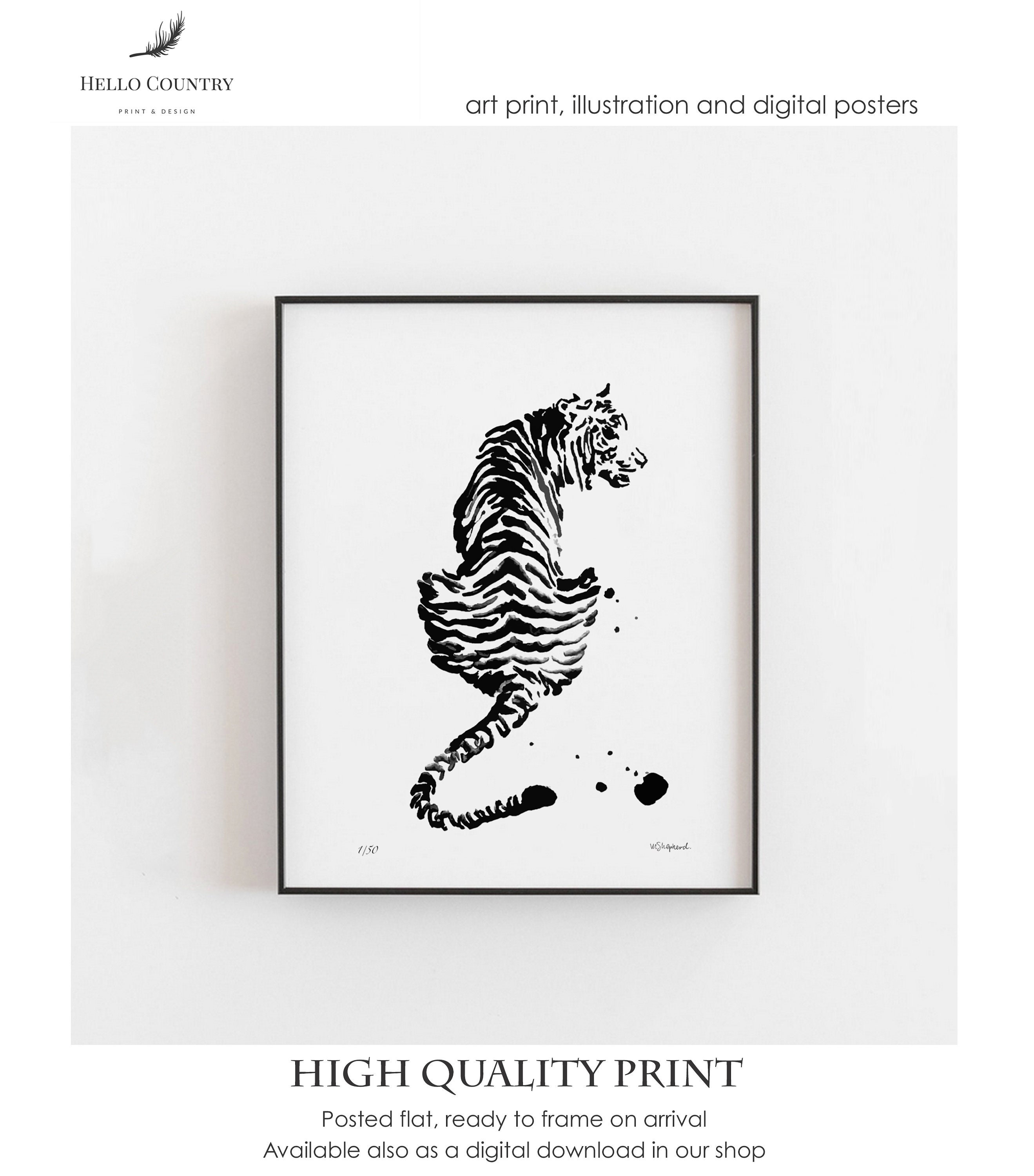 White tiger art print office decor tiger gift watercolour | Etsy