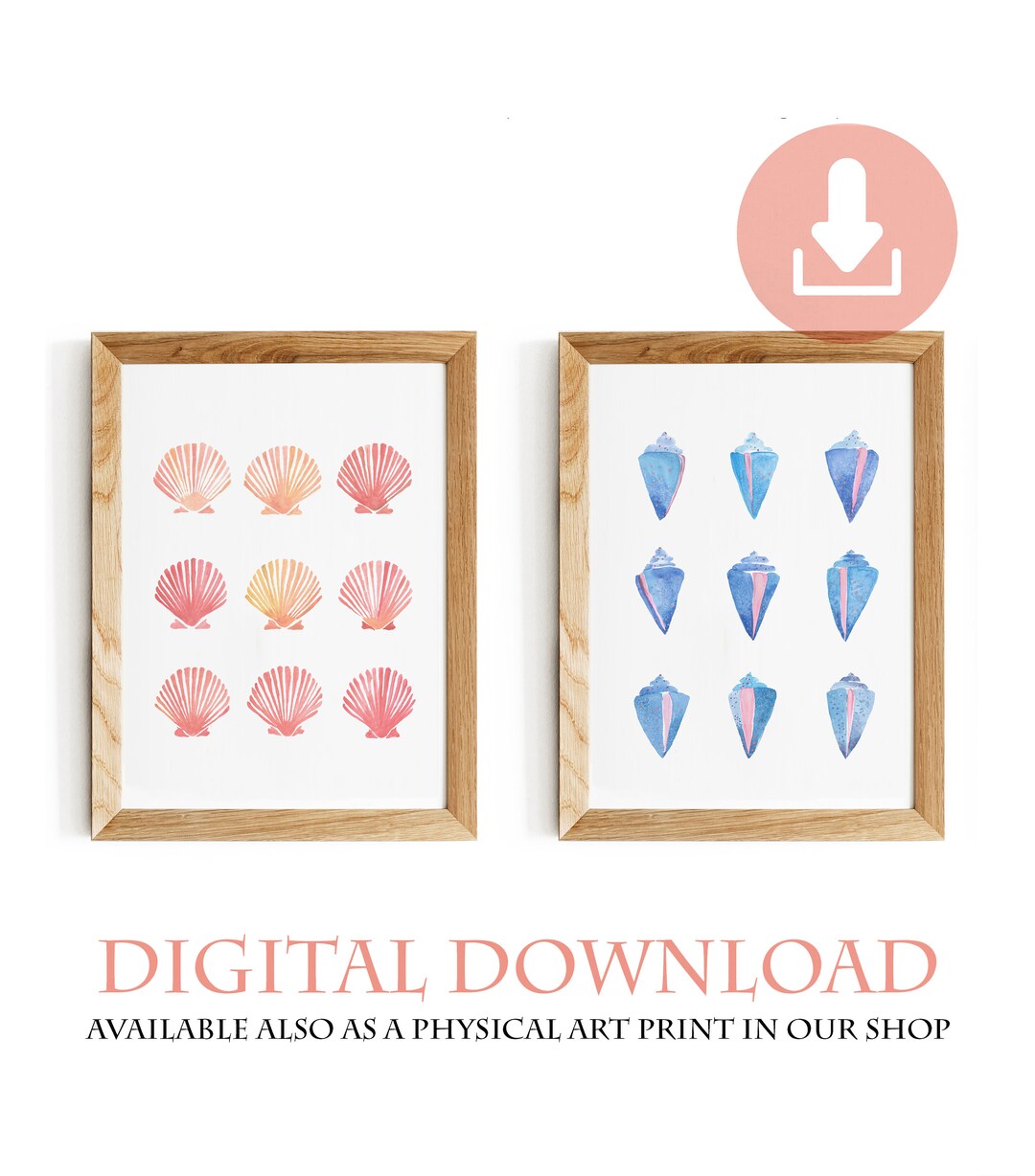 Seashell Prints Set: Pink & Blue Shell Art (digital Download) - Etsy