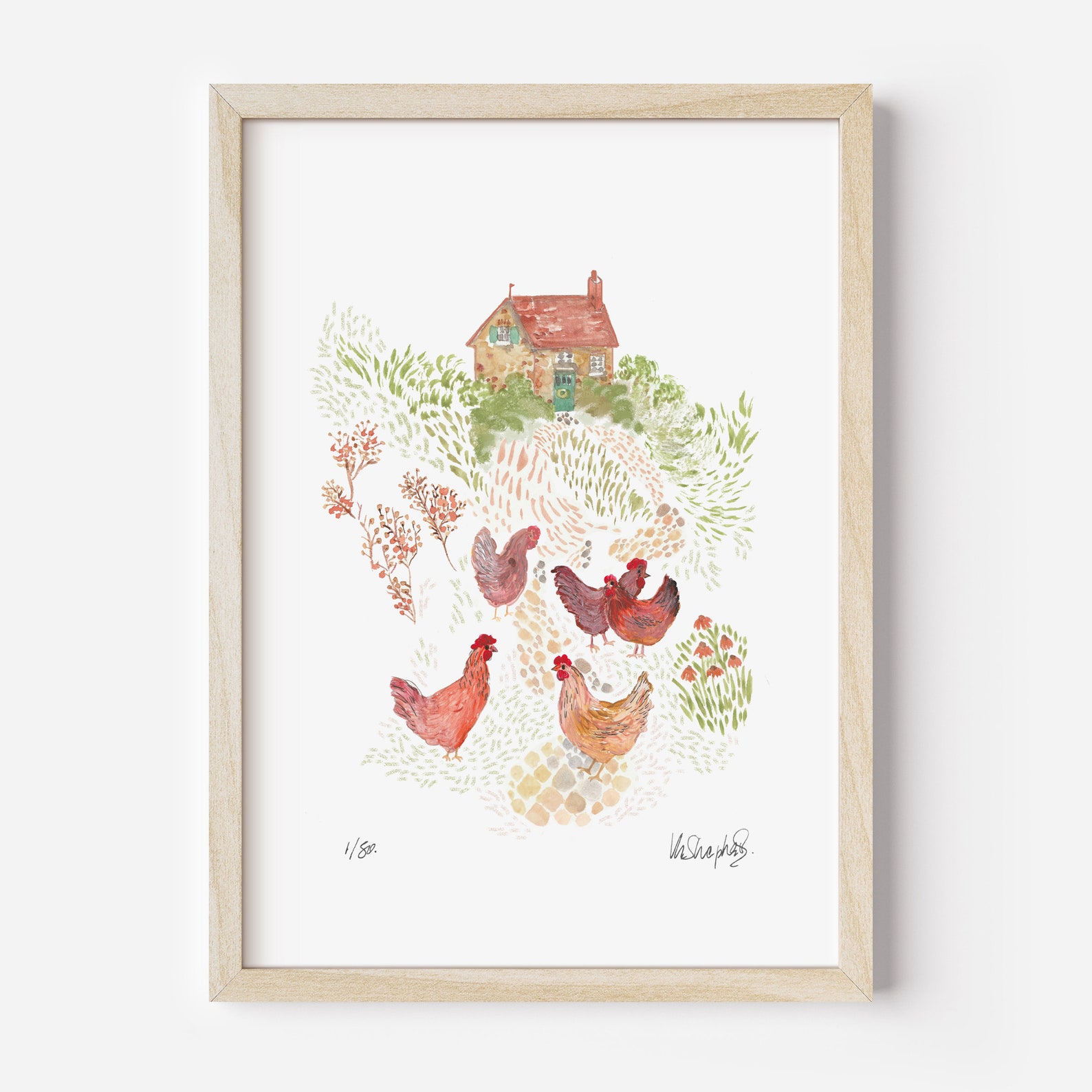 Watercolor Chickens Art Print: Farmhouse Floral Wall Decor - Etsy